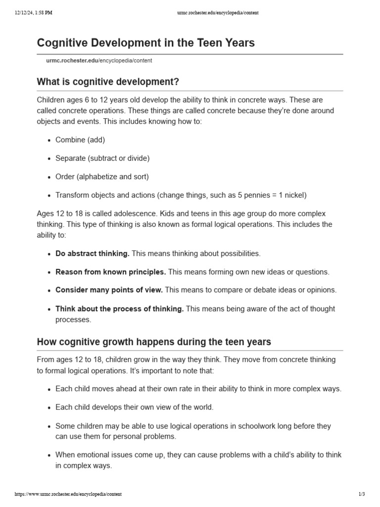 Teen Cognitive Development Explained | PDF | Thought | Adolescence