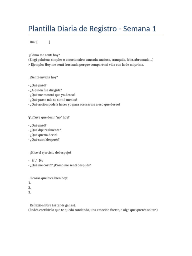 Plantilla de Registro Emocional Diario | PDF