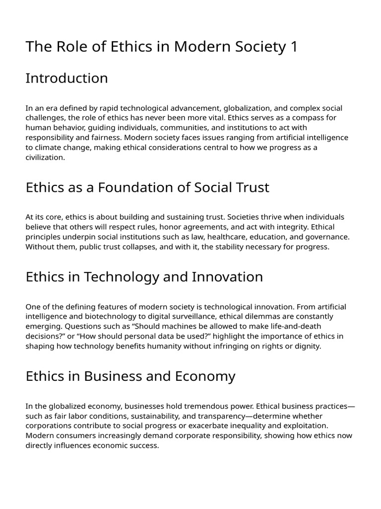 Ethics: Foundation of Modern Society | PDF | Governance | Sustainability