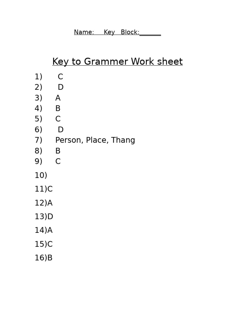 Key Grammer Worksheet | PDF