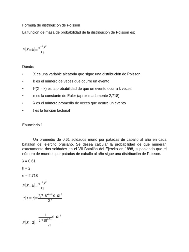 Fórmula de Poisson y Ejemplos Prácticos | PDF | Distribución de veneno ...