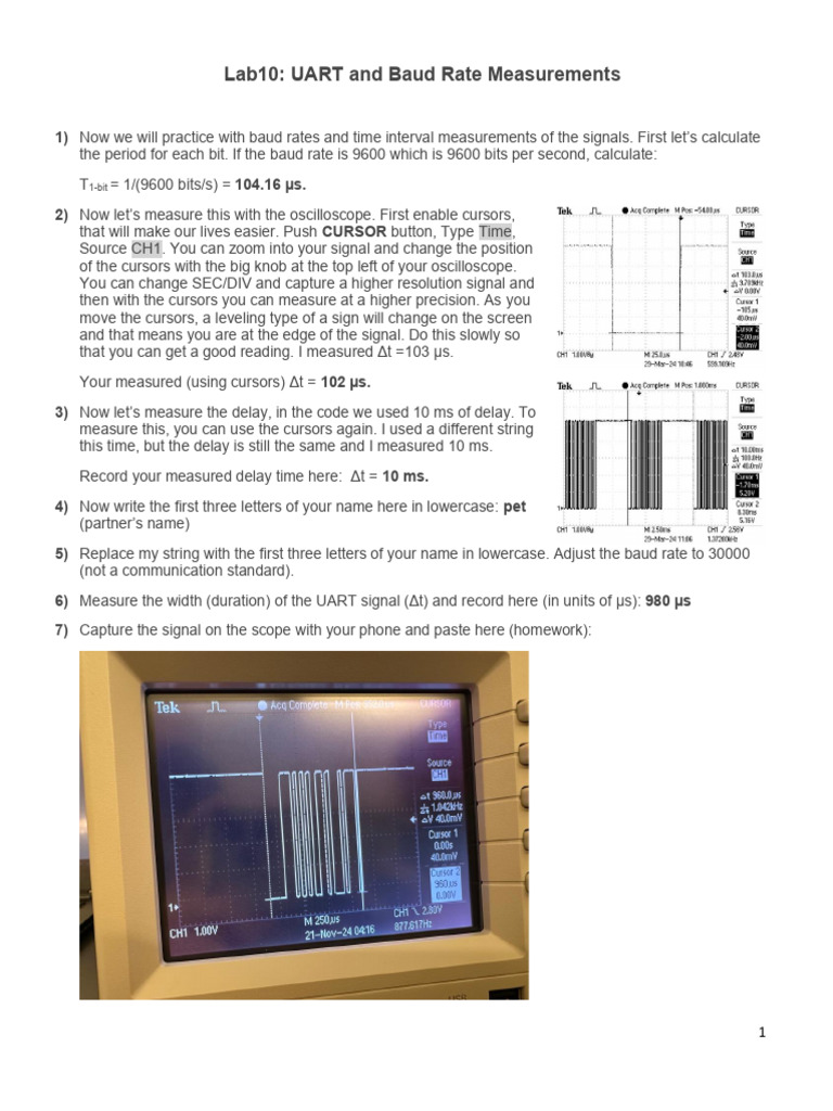 Lab10-UART and Baud Rate Measurements 1 | PDF | Bit | Bit Rate