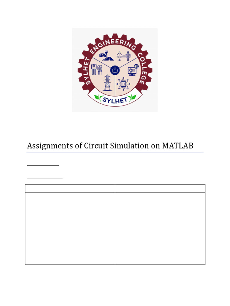 Sylhet Engineering College: Assignments of Circuit Simulation On MATLAB | PDF | Ordinary ...