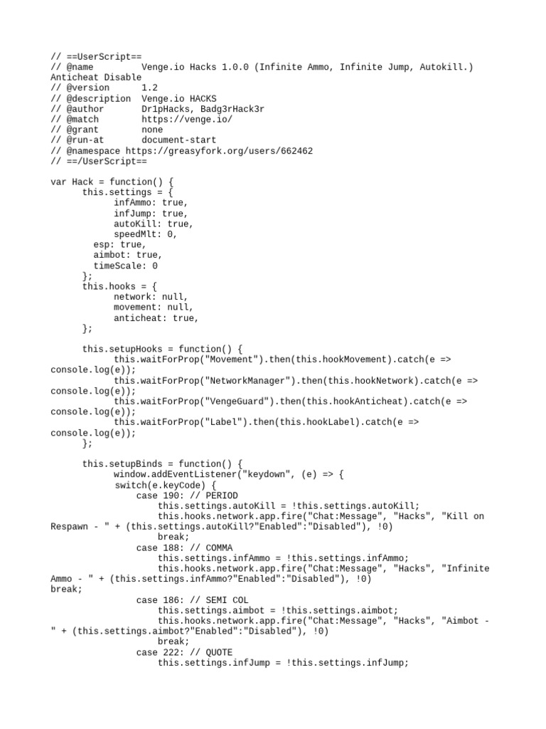 UserScript Venge - Io (ModMenu Script) | PDF | Computers | Technology & Engineering