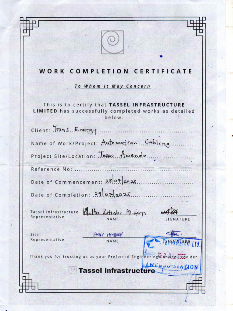 Work Completion Certificate | PDF