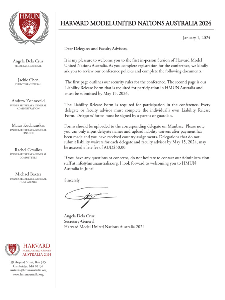 HMUN Australia 2024 Liability Waiver | PDF | Indemnity | Electronic ...