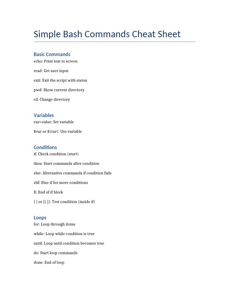 Simple Bash Commands Cheat Sheet | PDF