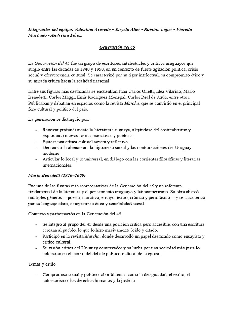 La Generación del 45 en Uruguay | PDF | Educación en artes liberales