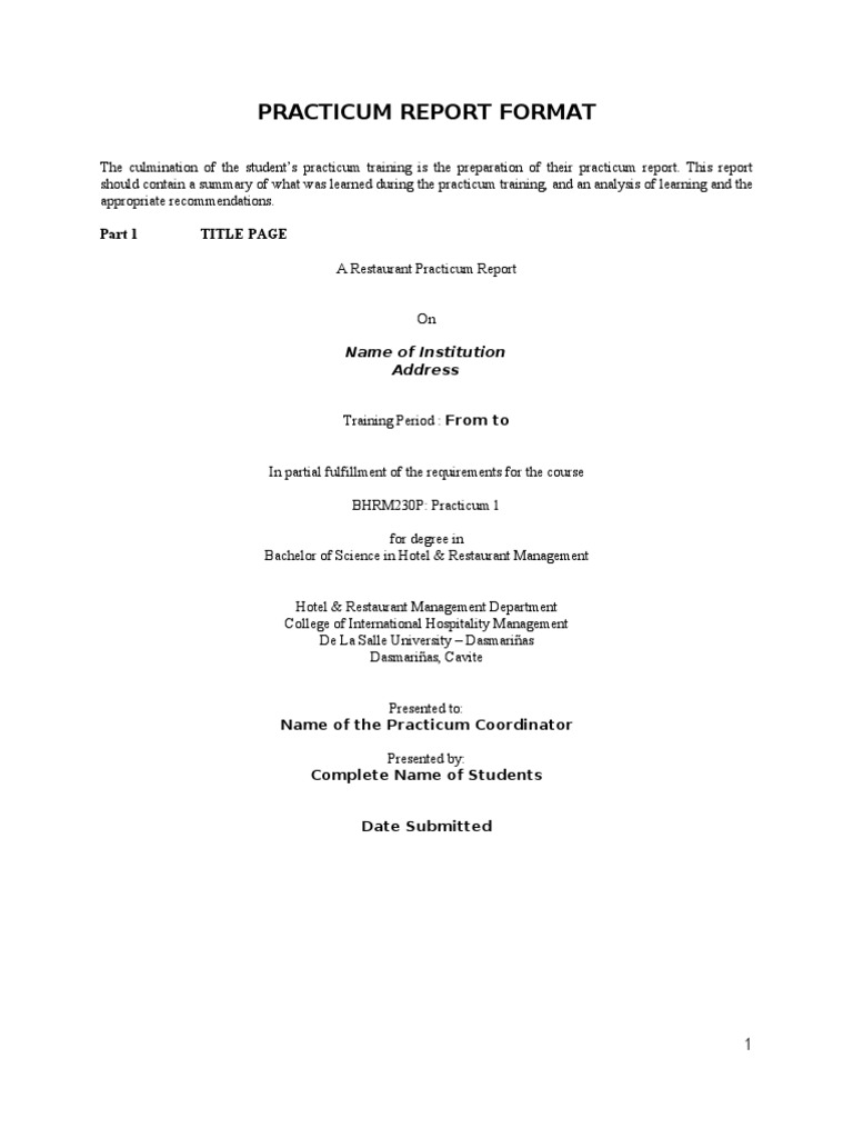 Practicum Report Format Restaurant Phase | PDF | Menu | Restaurants