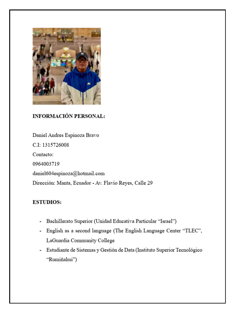 CV de Daniel Espinoza Bravo en Manta | PDF