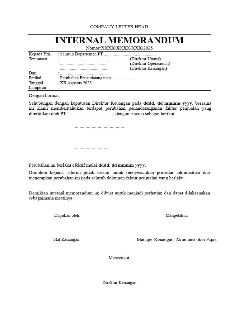 Contoh Format Memo Internal Keuangan | PDF