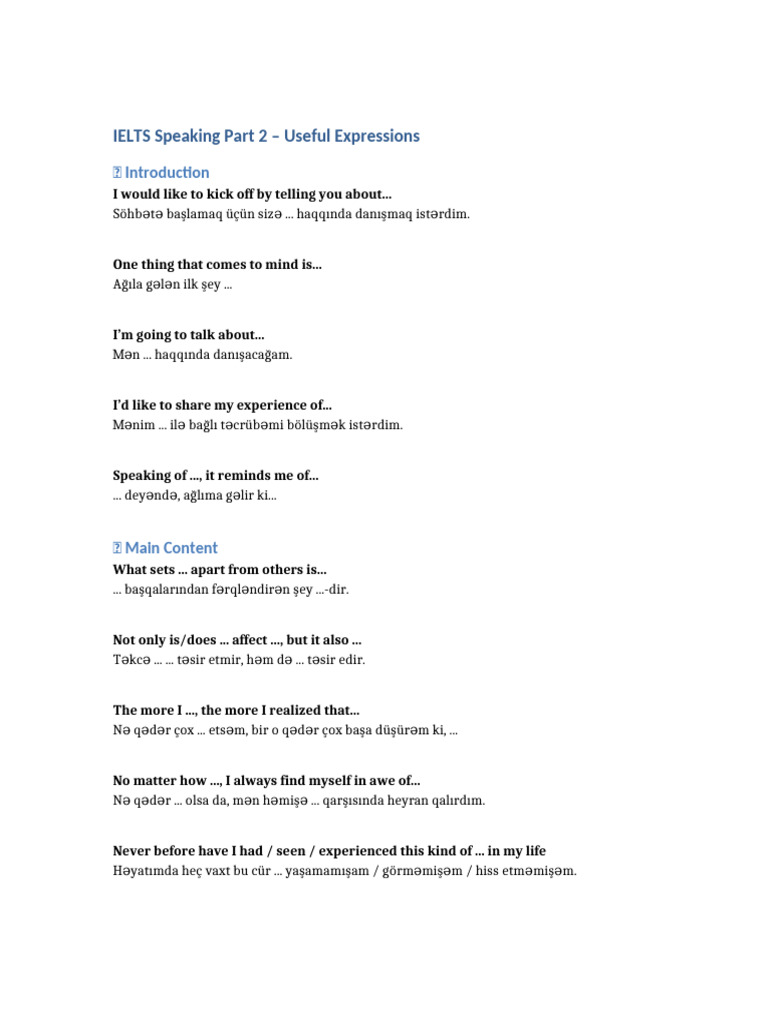 IELTS Speaking Part2 Expressions | PDF