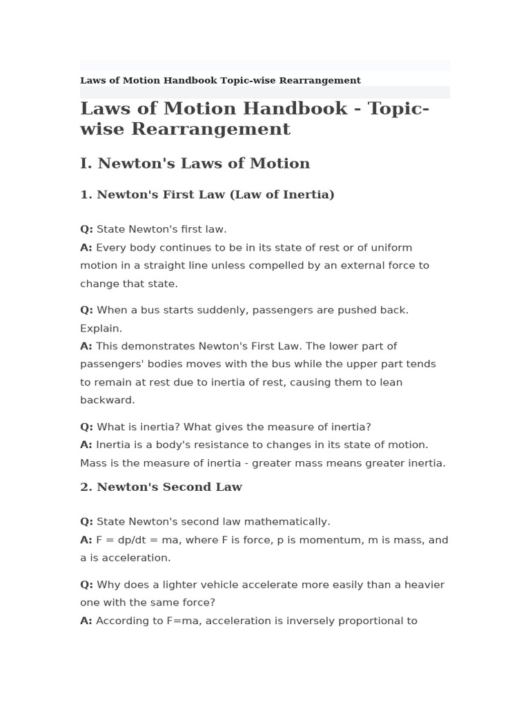 Laws of Motion Handbook Topic | PDF | Newton's Laws Of Motion | Friction
