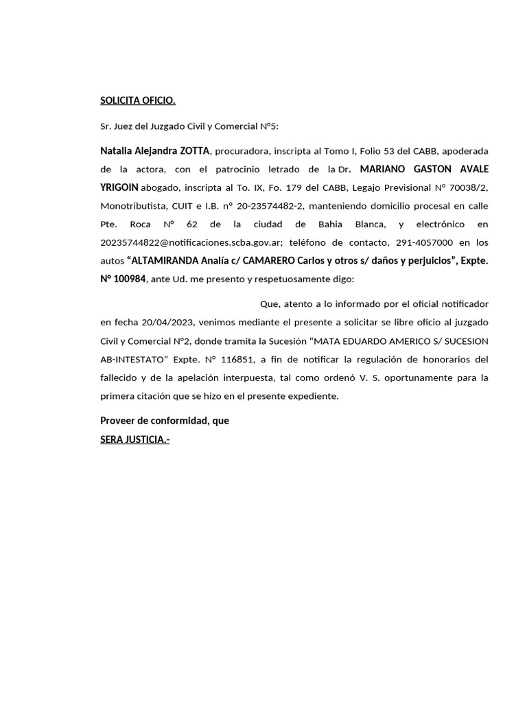 Solicita Oficio a Sucesion | PDF