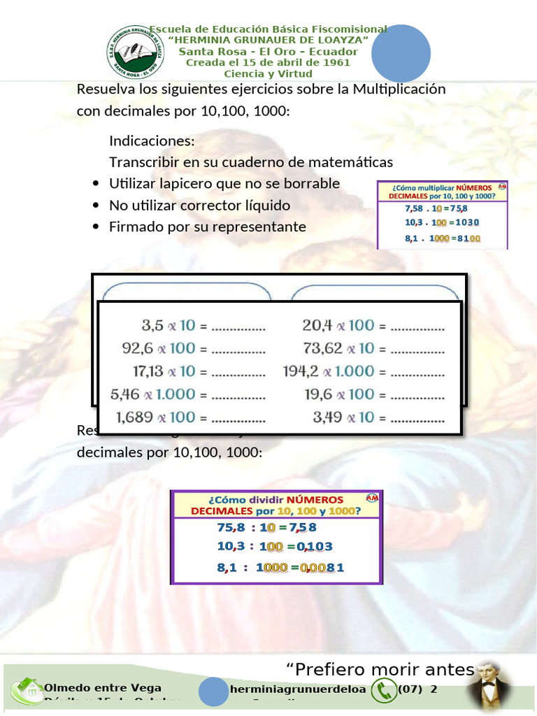 Multiplicacion y Division Con Decimal Por 10,100,1000 | PDF