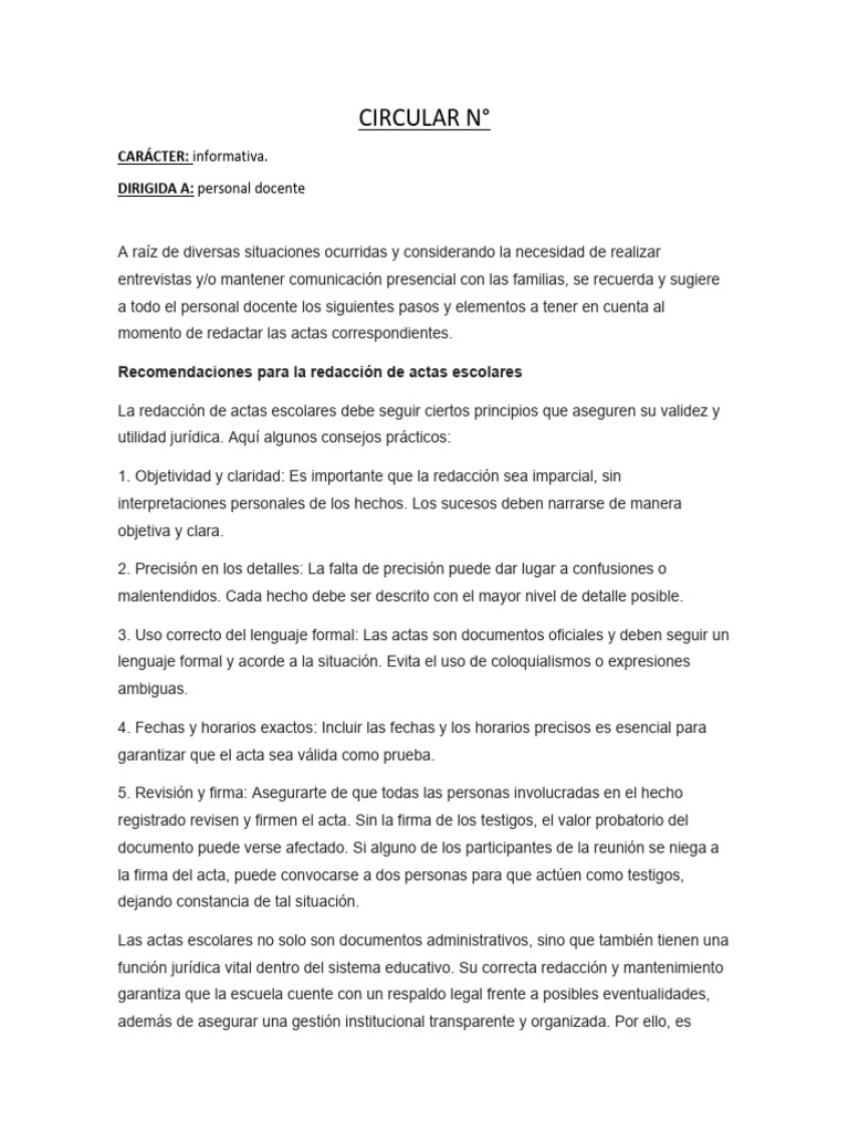 Recomendaciones para Redactar Actas Escolares | PDF