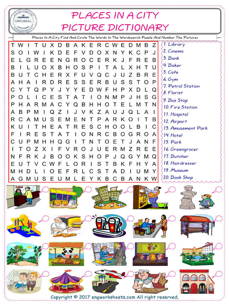 Places in A City Word Search | PDF