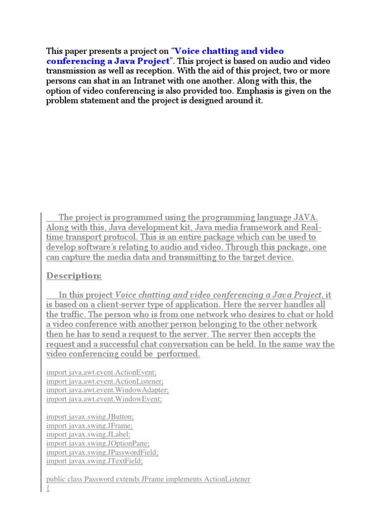 Voice Chat | PDF | Videoconferencing | Java (Programming Language)