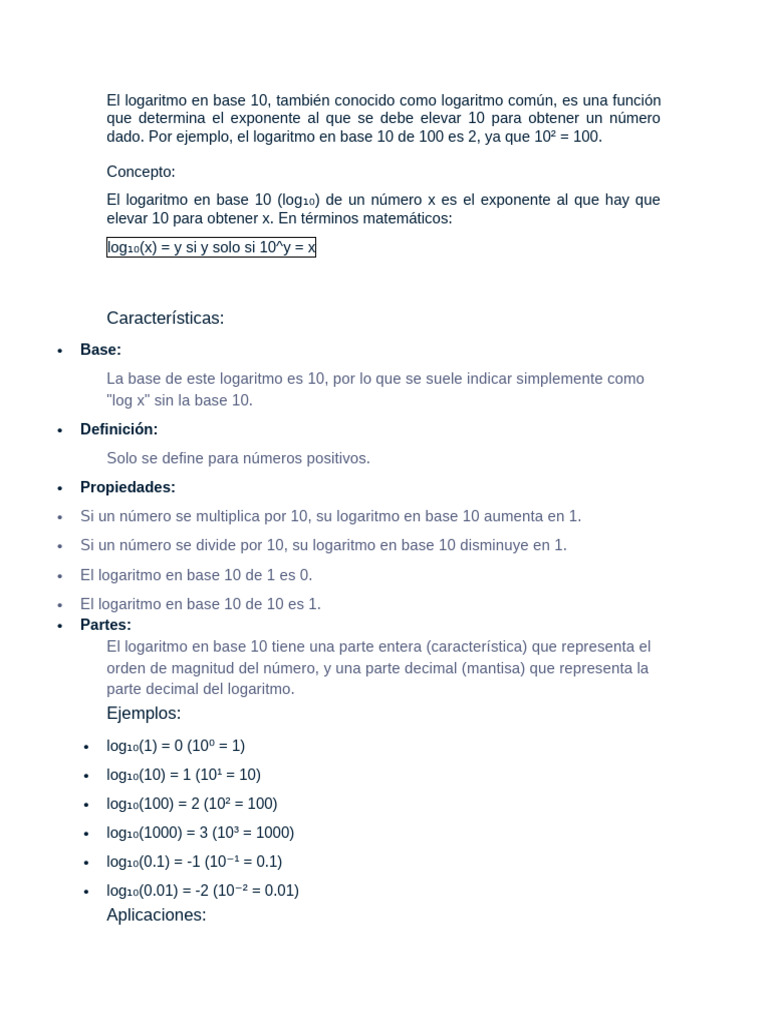 Logaritmo en Base 10: Definición y Usos | PDF