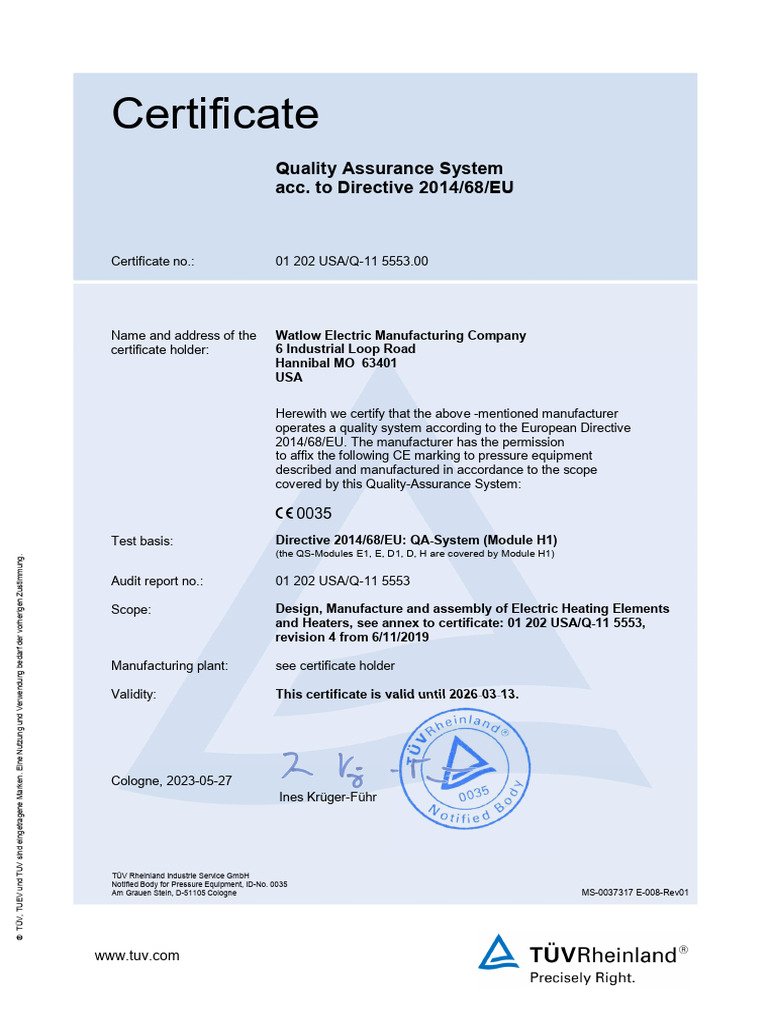 Directive 2014 68 EU PED Certificate Hannibal Exp March 2026 | PDF | European Union Law ...