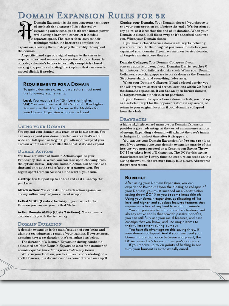 Domain Expansion Rules for 5e RPG | PDF