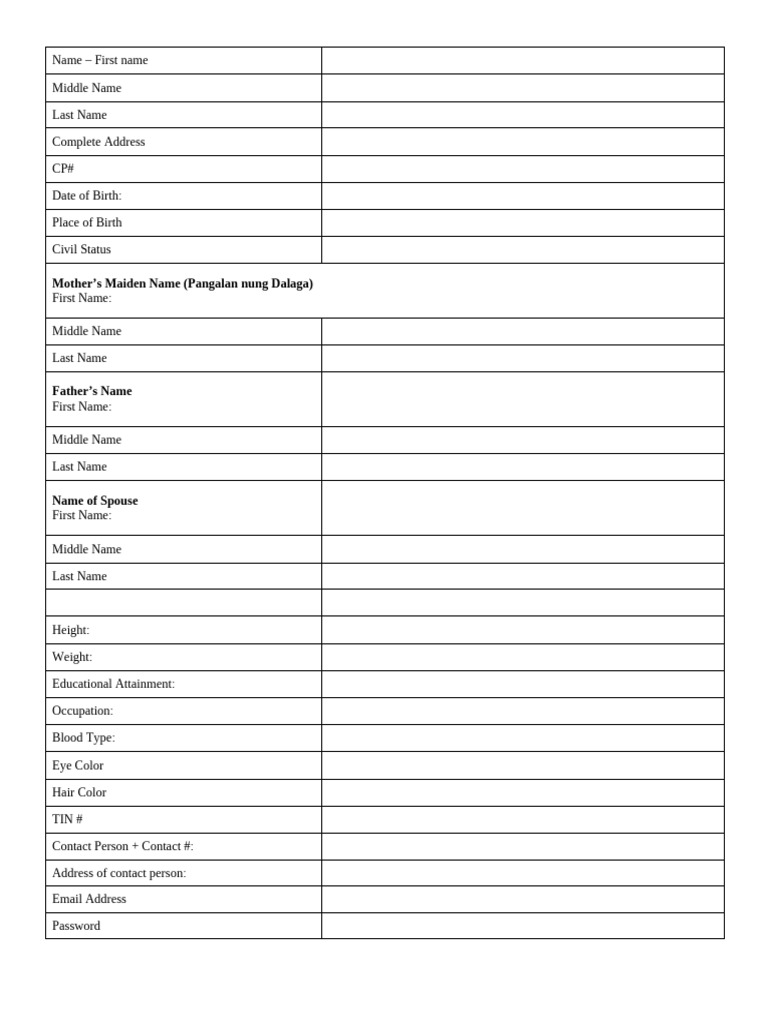 Personal Information Form Template | PDF