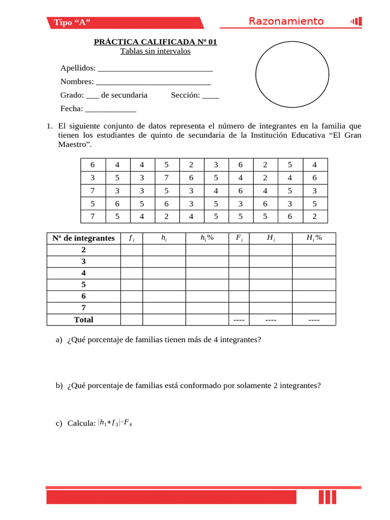 Práctica N 01 - Tablas Sin Intervalos | PDF