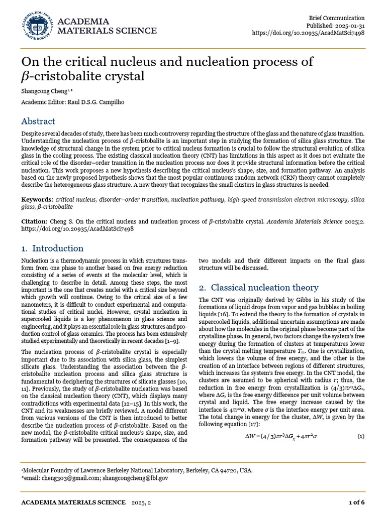 Nucleation Process of β-Cristobalite | PDF | Nucleation | Crystallization