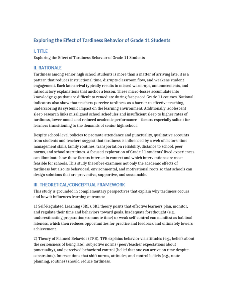 Tardiness Impact on Grade 11 Students | PDF | Learning | Teachers