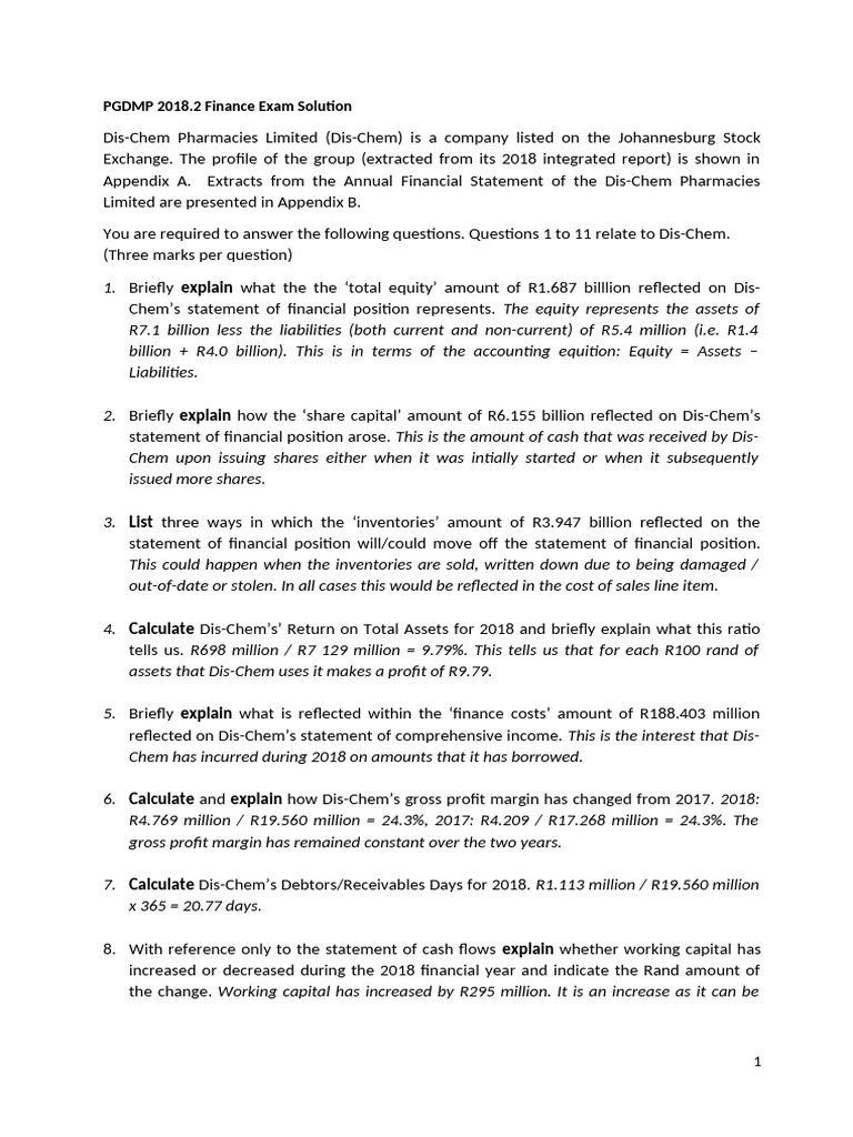 Exam - Dis-Chem With Solution | PDF | Balance Sheet | Price–Earnings Ratio