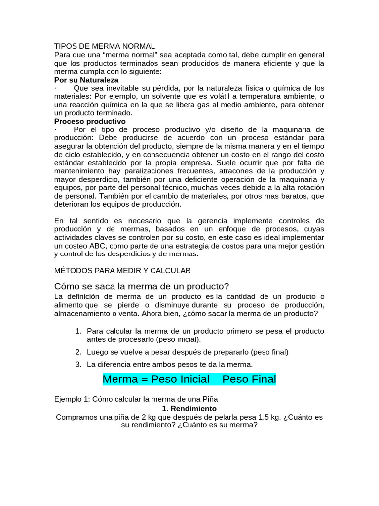 Cálculo y Tipos de Merma Normal | PDF