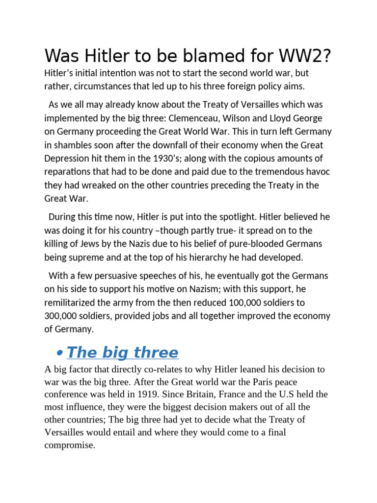 Blame for WWII: Hitler's Role Explained | PDF | Nazi Germany | Axis Powers