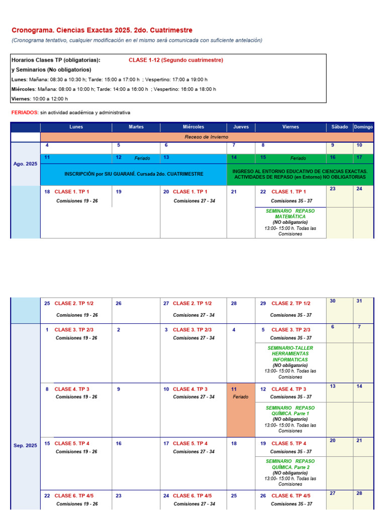Cronograma 2025. 2do Cuatri-Ulti | PDF