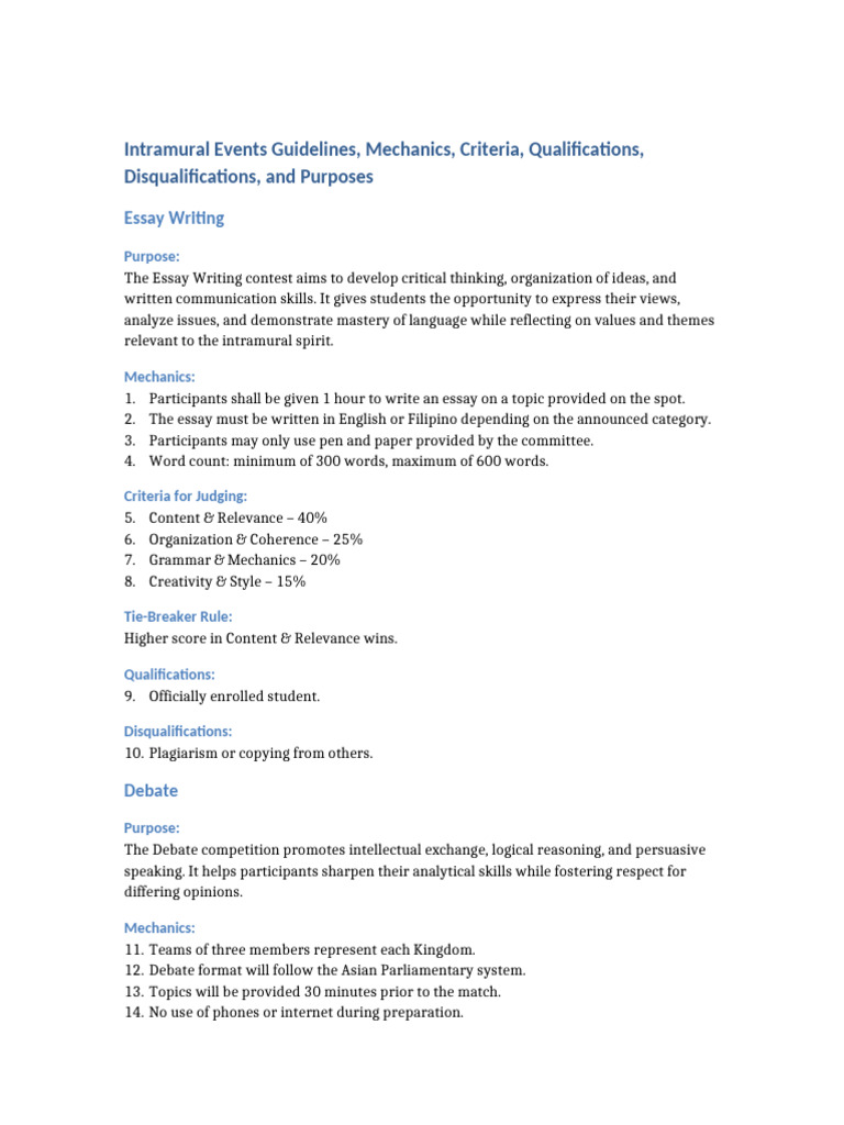 Intramural Complete Guidelines | PDF | Essays | Thought