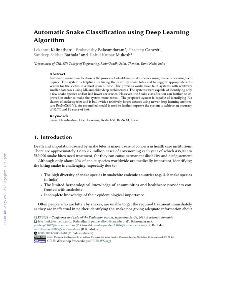 (2021) Automatic Snake Classification Using Deep Learning Algorithm ...