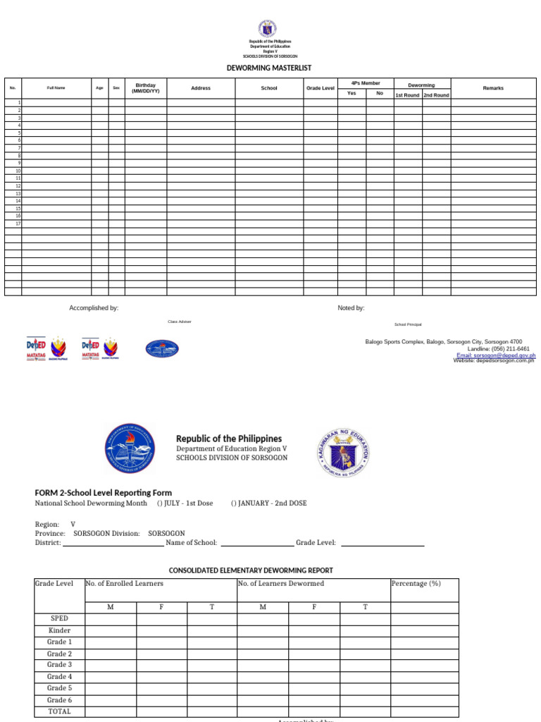 National Schools Deworming Day Forms 1 | PDF | Public Administration | Government