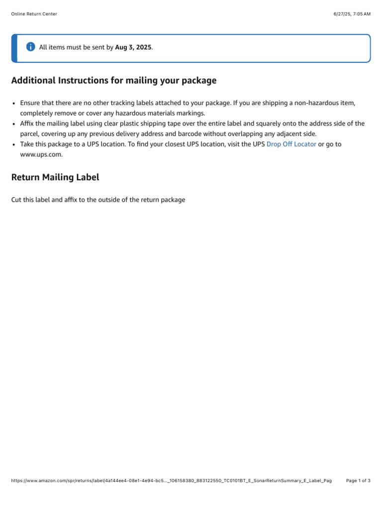 Amazon Online Return Instructions | PDF