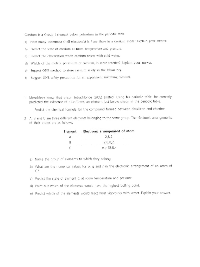 Form 3 Chem Periodic Table Exercise | PDF