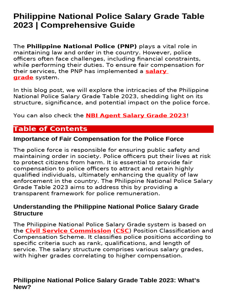 PNP Salary Grade Table 2023 Overview | PDF | Cost Of Living | Sergeant