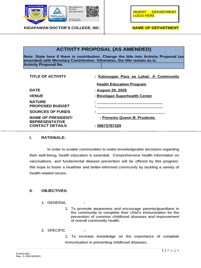 Community Health Education Proposal | PDF | Public Health | Vaccination