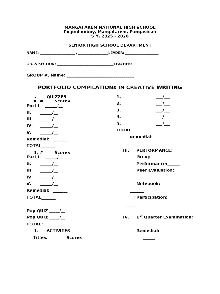 Template in CREATIVE WRITING Portfolio Compilation 3 | PDF