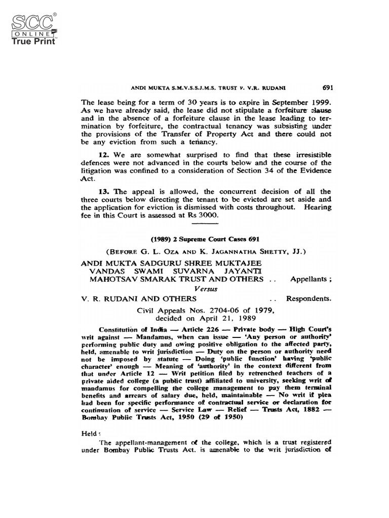 Andi Mukta Case Analysis | PDF | Supreme Court Of The United States ...