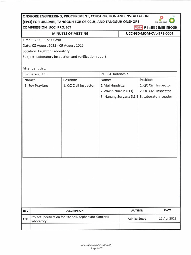 UCC MOM CVL BP3 0001 - Laboratory Inspection and Verification Report ...