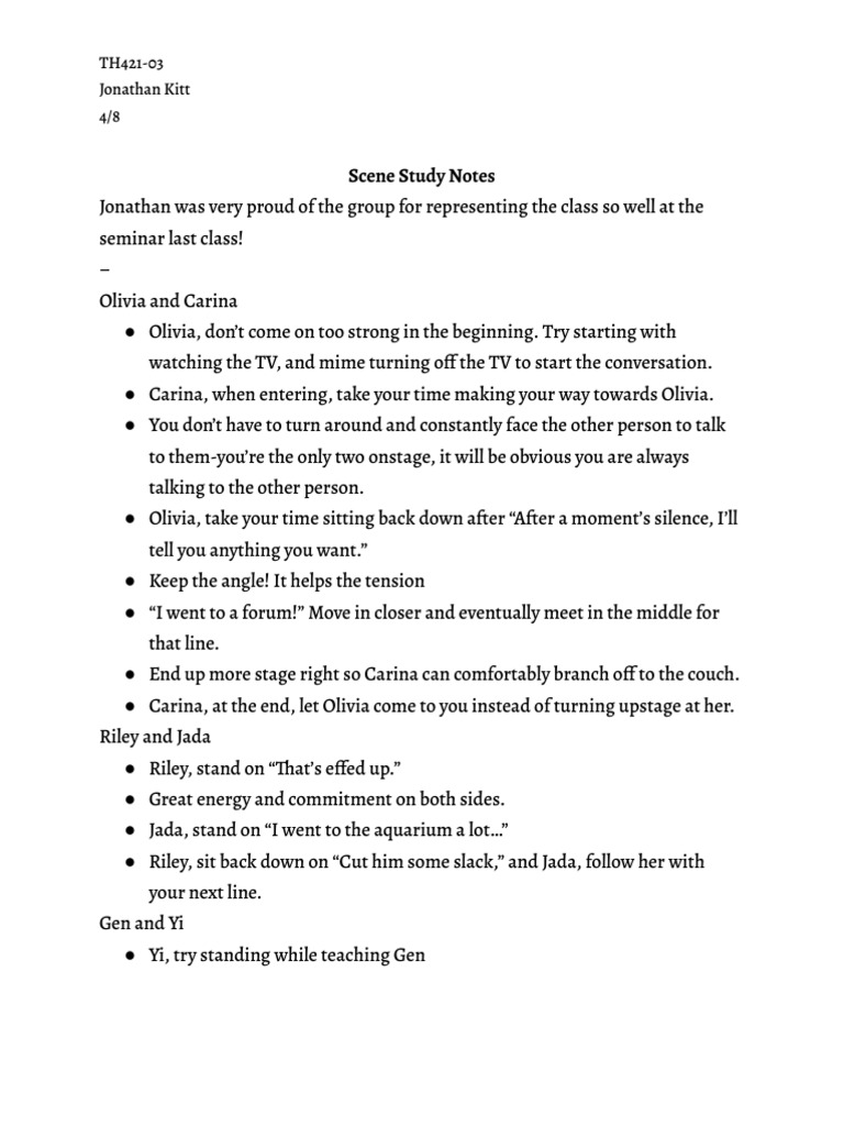 Scene Study Notes 4 - 8 | PDF