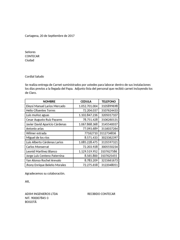 ACTA DEVOLUCIÓN CARNET CONTECAR | PDF