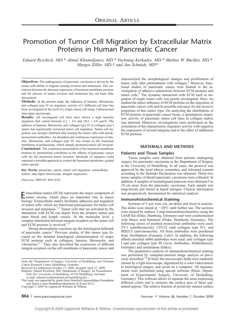 Promotion of Tumor Cell Migration by Extracellular Matrix | PDF ...