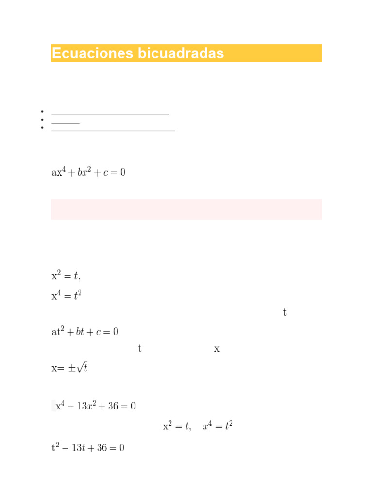 Ecuaciones Bicuadradas | PDF