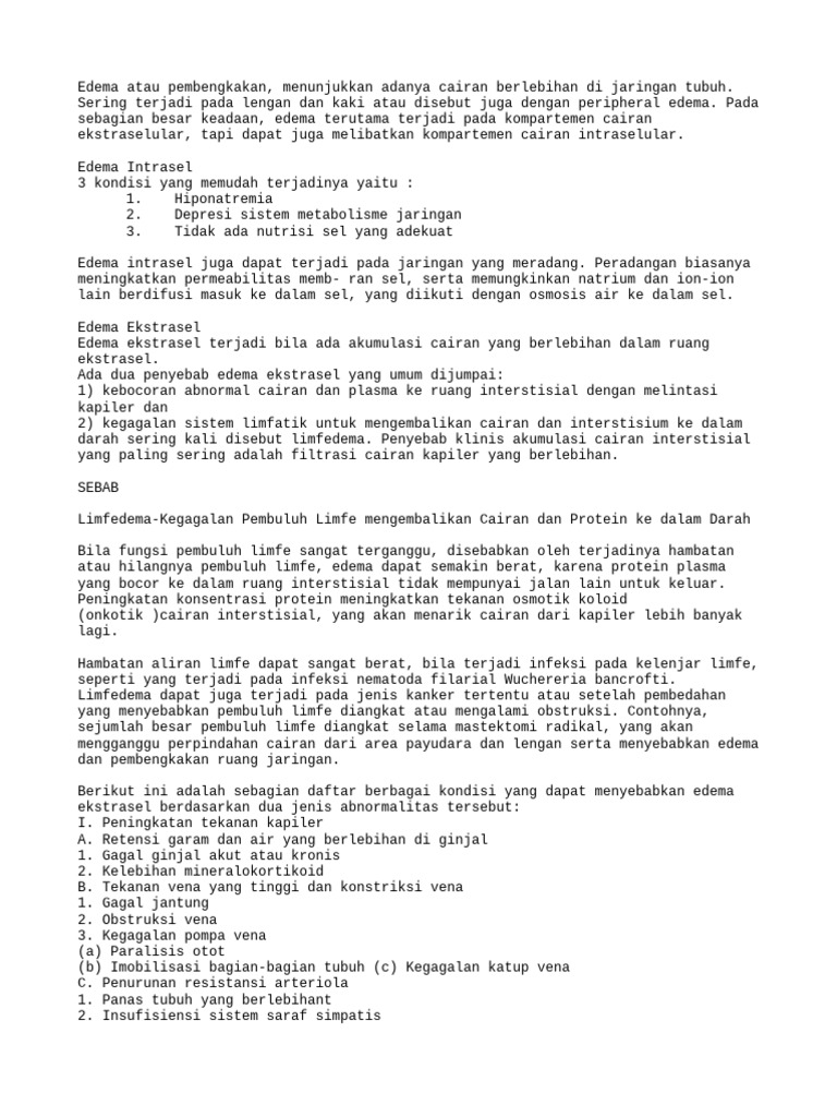 Penyebab dan Jenis Edema pada Tubuh | PDF