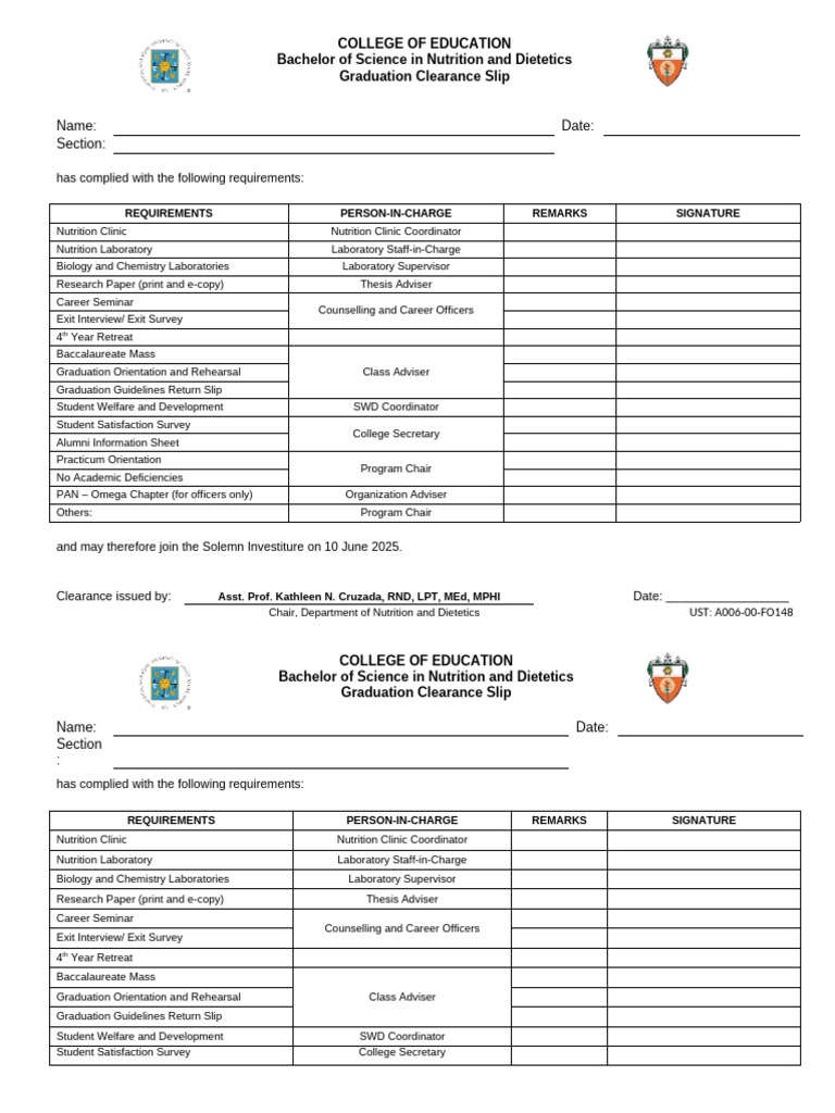04 Graduation Clearance Slip BSND 2025 | PDF | Educational Stages ...