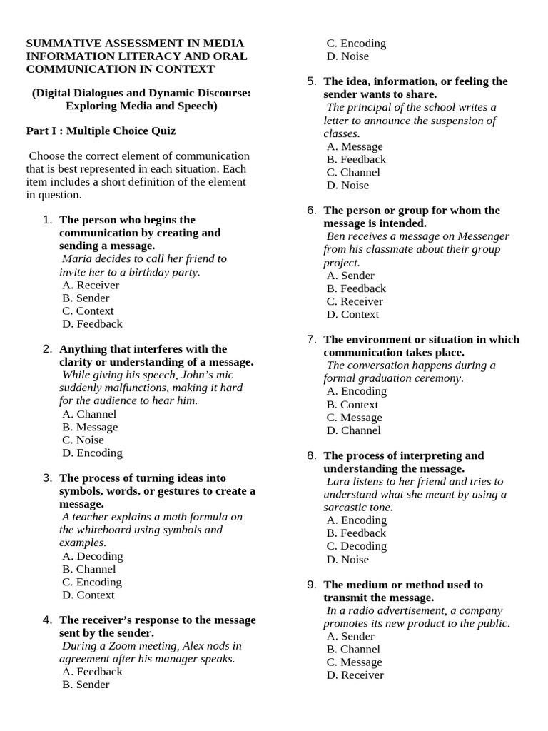 Summative Assessment in Media Information Literacy and Oral Communication in Context | PDF ...